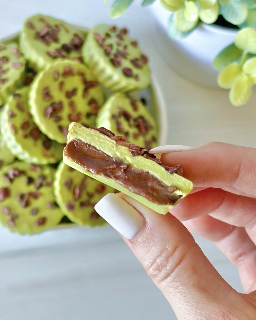 Hazelnut Chocolate Matcha Latte Cups - Claire Bear Bites