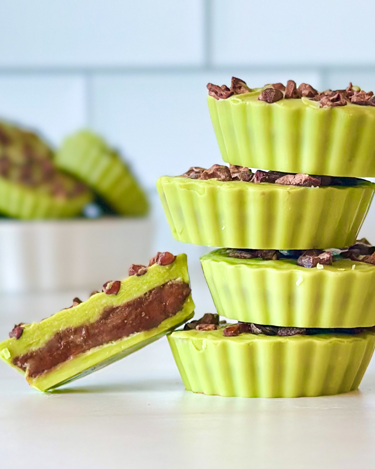 Hazelnut Chocolate Matcha Latte Cups - Claire Bear Bites