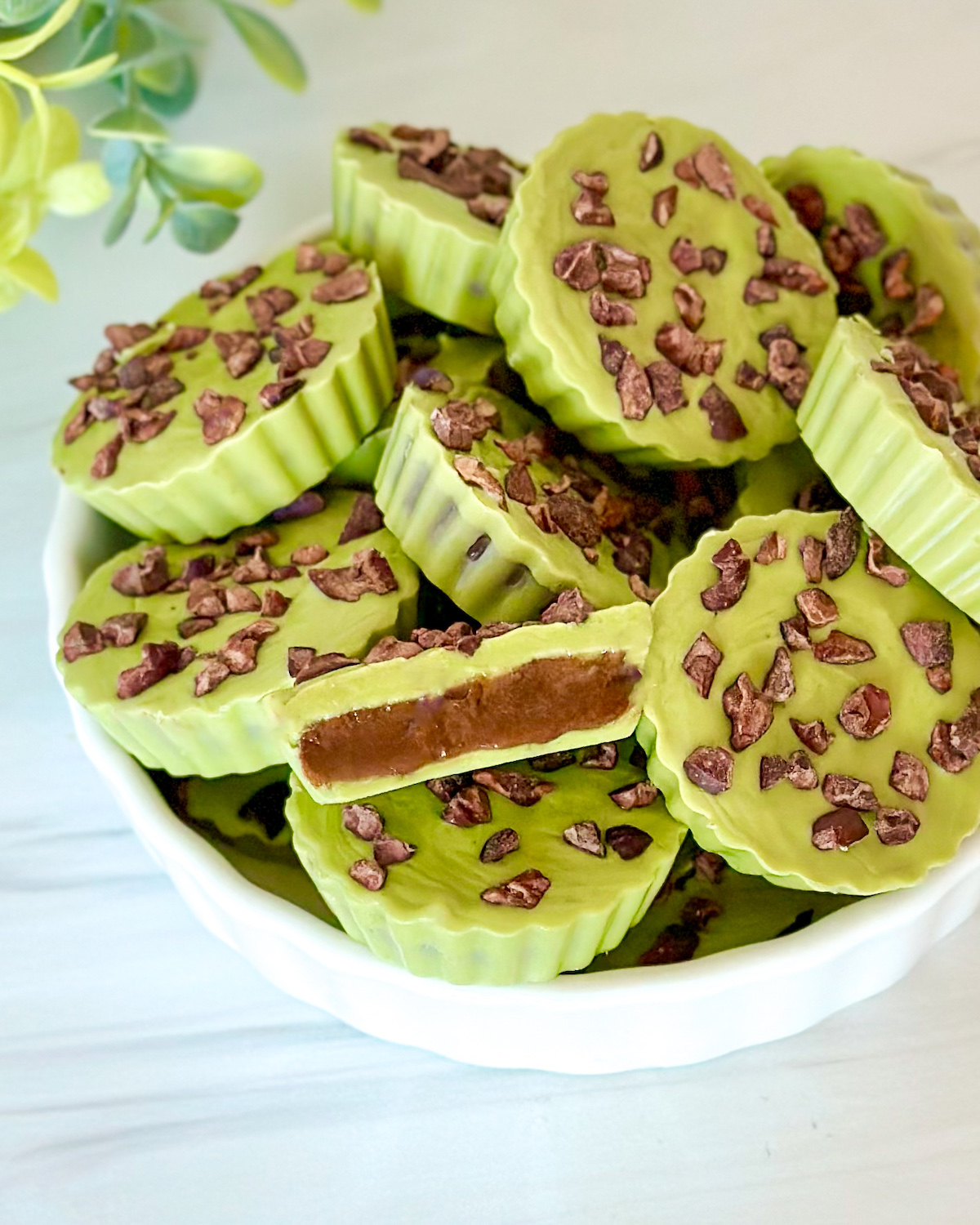 Hazelnut Chocolate Matcha Latte Cups - Claire Bear Bites