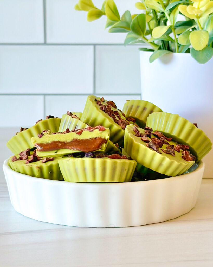 Hazelnut Chocolate Matcha Latte Cups - Claire Bear Bites
